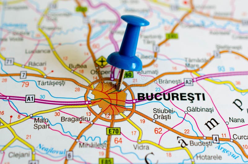 Bucharest on map stock photo. Image of blue, destination - 122929688