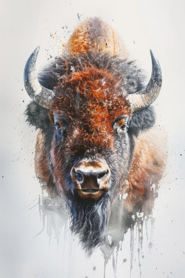 A Close-up Shot of a Buffalo Covered in Vibrant Paint Splatters Stock ...