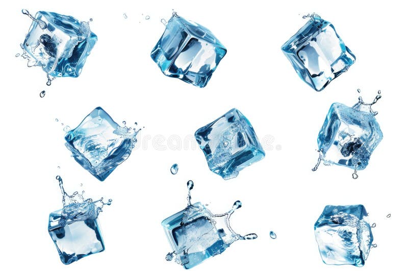 A Close-up Shot of a Bunch of Ice Cubes with Water Splashing on Them ...