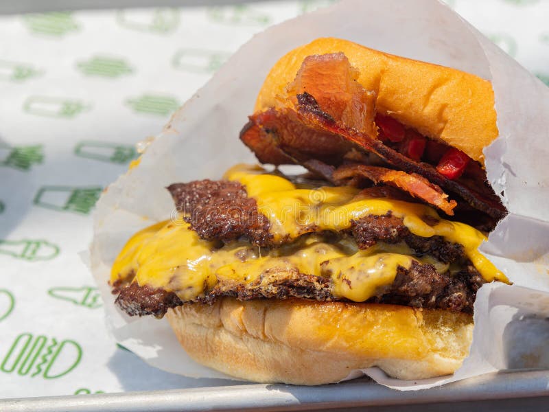 Close up shot of burger stock image. Image of shack - 276858139