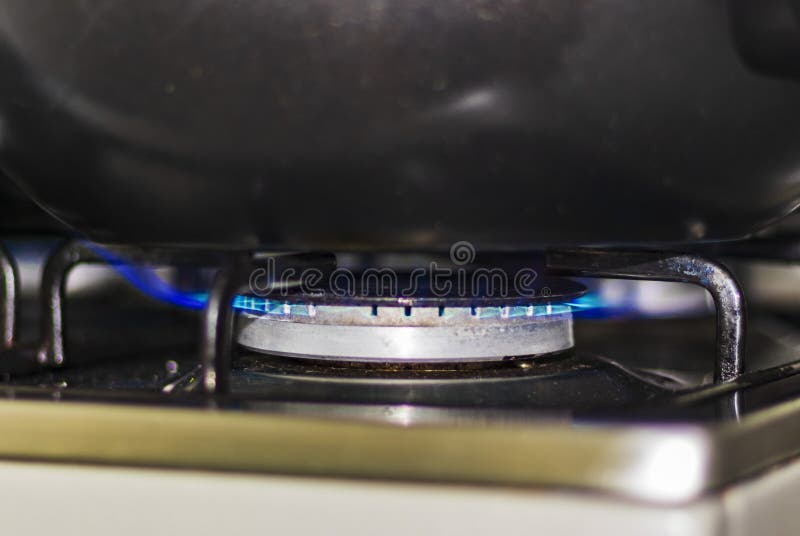 Close Up Shot of a Burning Gas in the Cooker. Concept Stock Image ...