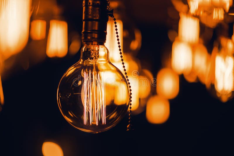 Close Up Shot of Burning Light Bulb. Stock Photo - Image of light ...