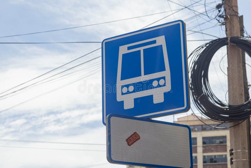 Close Up Shot of a Bus Stop Sign Stock Photo - Image of downtown, sunny ...