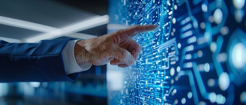 Close-up Shot of a Business Professional Pointing at a Digital Screen ...