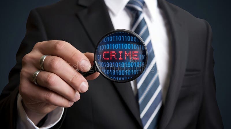 Cyber Crime Investigation Magnifying Glass on Binary Code AI Generated ...