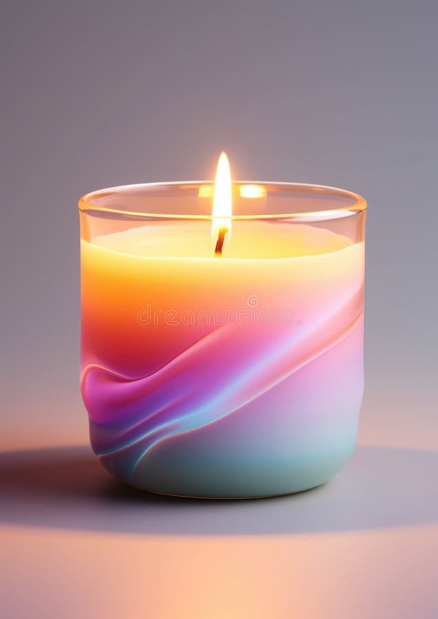 A Close-up Shot of a Candle in Rainbow Colors on a White Background ...