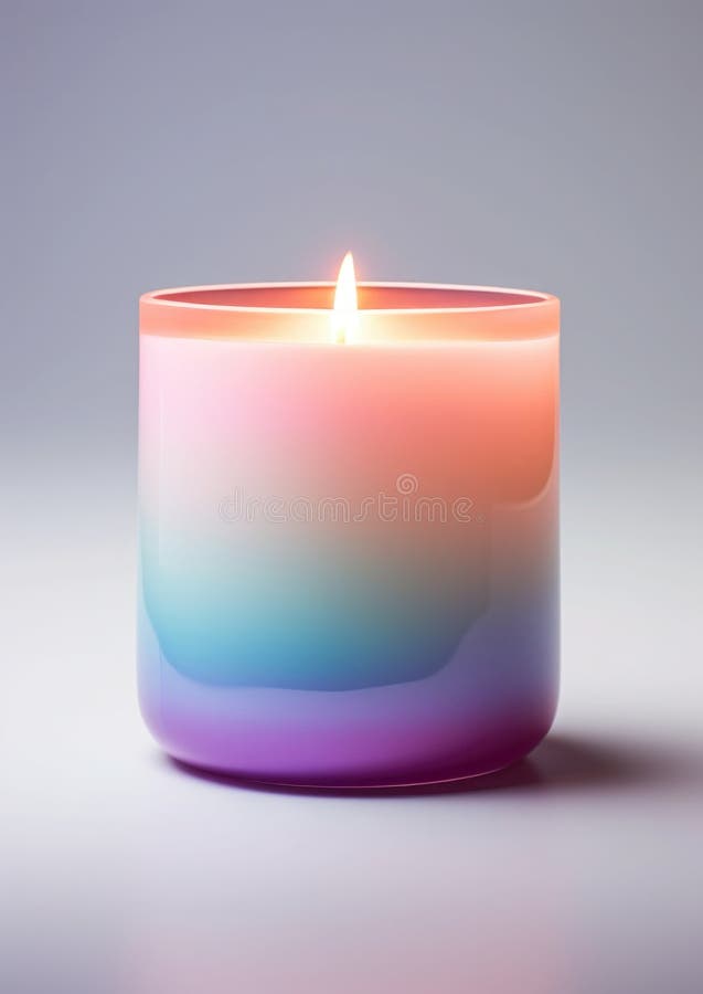A Close-up Shot of a Candle in Rainbow Colors on a White Background ...