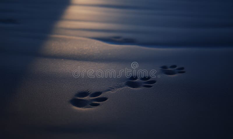 Animal Paw Prints on Dark Sand Beach with Shadows Texture and Subtle ...