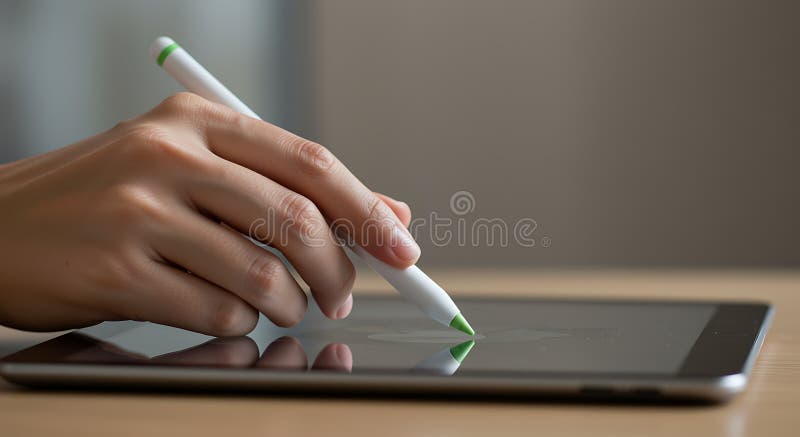 Close Up Shot of Hand Using Stylus Pen To Draw or Write on Tablet ...