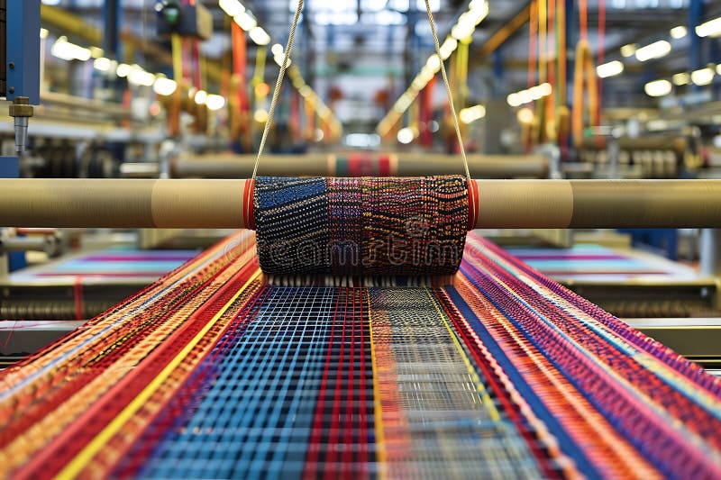 Modern Textile Weaving Loom in Action Producing Vibrant Fabric Stock ...