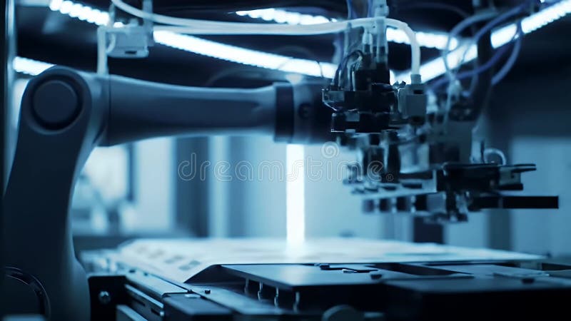 Sophisticated Robotic Arm in Blue Tone Diffused Lighting Displays ...