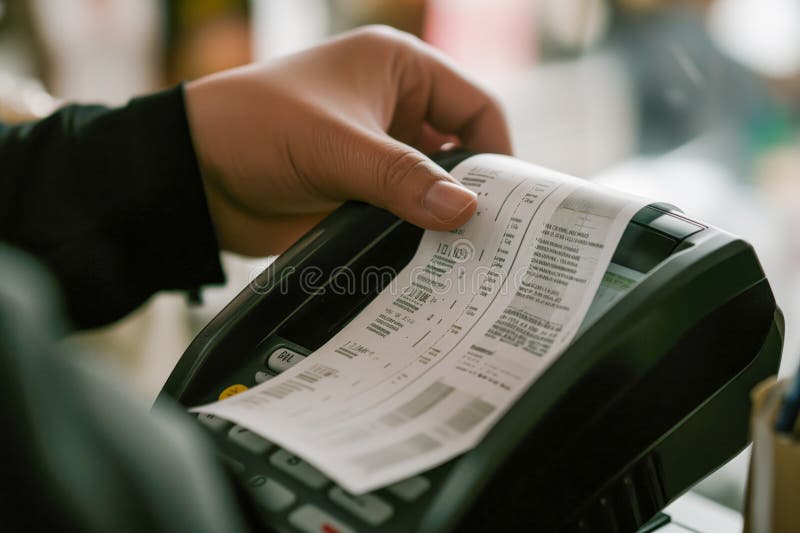 Close-up Shot Captures the Transaction Receipt Being Printed from a ...