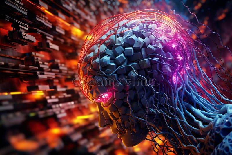 Close-up Shot Capturing the Dynamic Energy of a Cybernetic Brain, Its ...