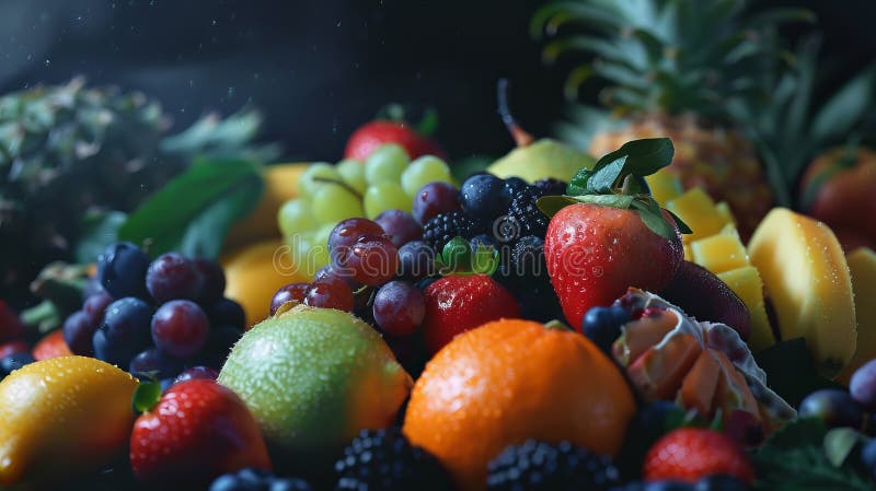 Close-up Shot Capturing the Freshness of Fruits in a Studio Setting ...