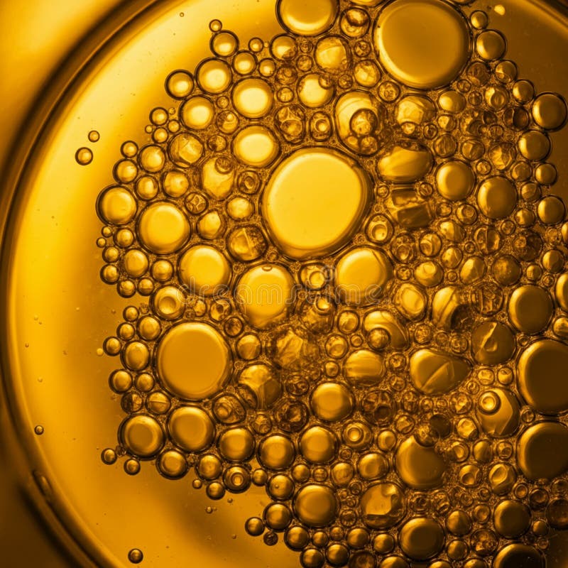 AI-Generated Image: Golden Oil Bubbles in Circular Container Stock ...