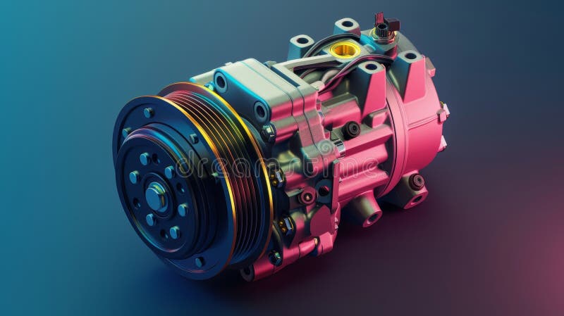 A Close-up Shot of a Car AC Compressor Isolated on a Blue and Pink ...
