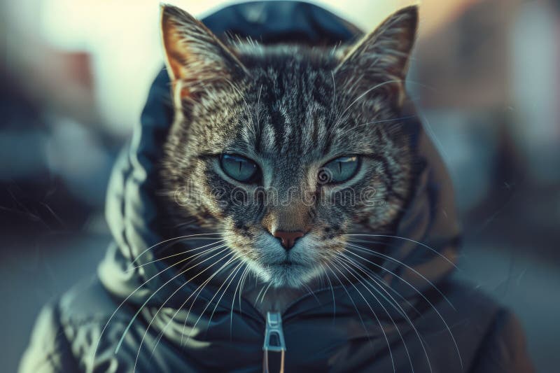 A Close-up Shot of a Cat Wearing a Jacket Stock Photo - Image of ...