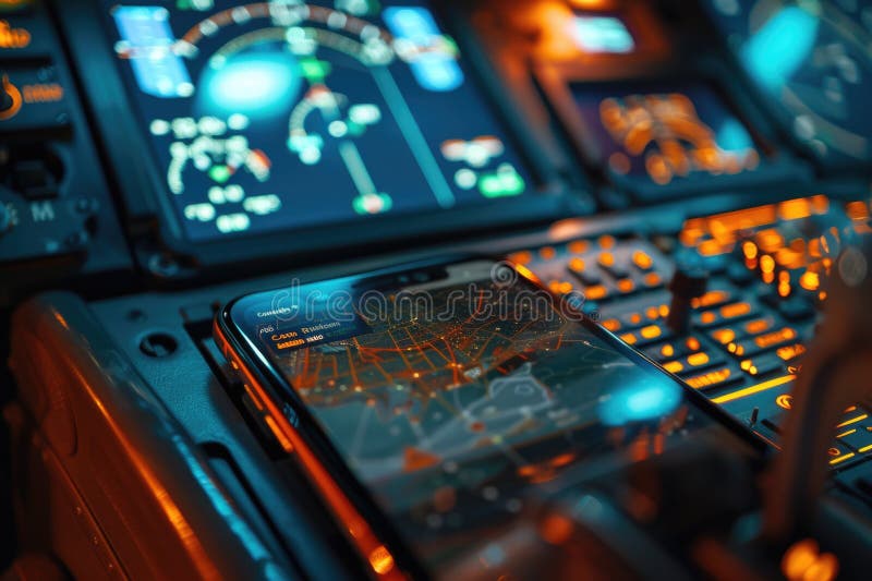 A Close-up Shot of a Cell Phone on the Flight Deck Stock Photo - Image ...