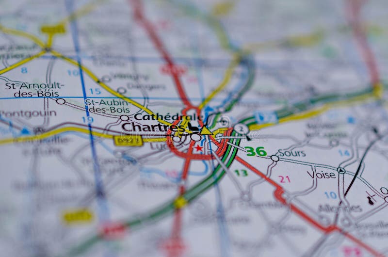 Chartres on map stock image. Image of capital, papers - 102337863