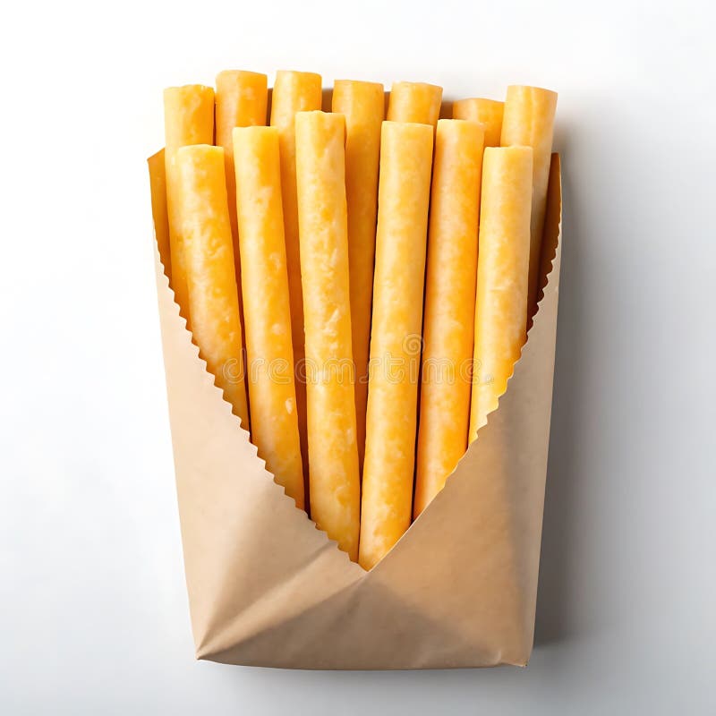 A Close Up of Cheese Flavored Cracker Sticks in a Brown Paper Bag on a ...