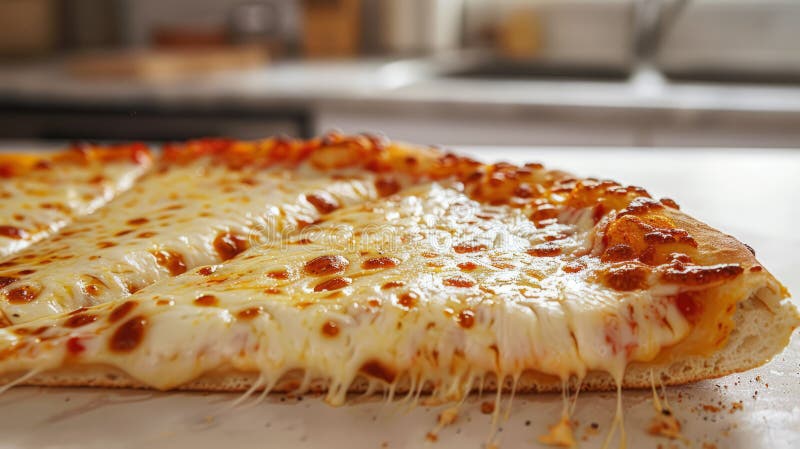 Close-up Shot of a Cheesy Pizza Slice with Melted Cheese. Stock Photo ...