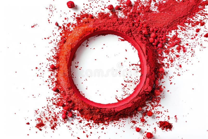 A Close-up Shot of a Circle of Red Powder on a White Surface Stock ...