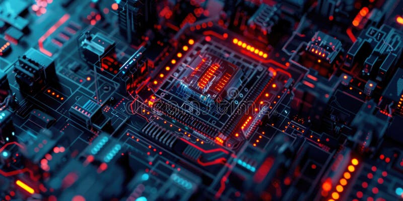 Close-up Shot of a Circuit Board Featuring Red Indicator Lights Stock ...