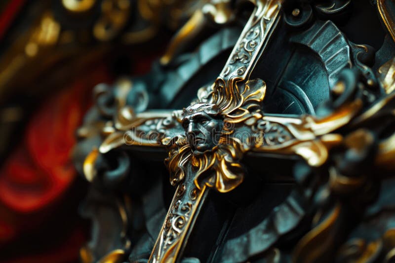 A Close-up Shot of a Clock Featuring a Cross Stock Photo - Image of ...