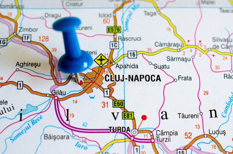 Cluj-Napoca on map stock image. Image of cartography - 122929717