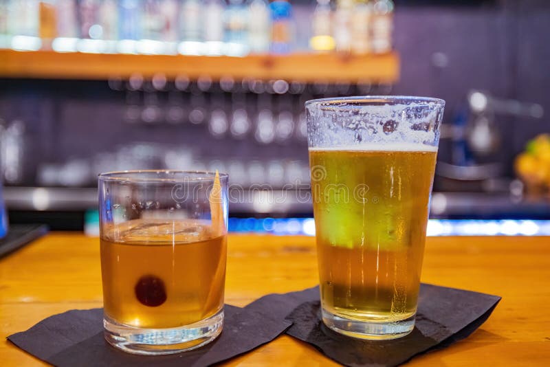 Close Up Shot of Cold Beer and Whiskey Stock Image - Image of ...