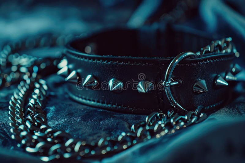A Close-up Shot of a Collar with Sharp Spikes and Heavy Chains Stock ...