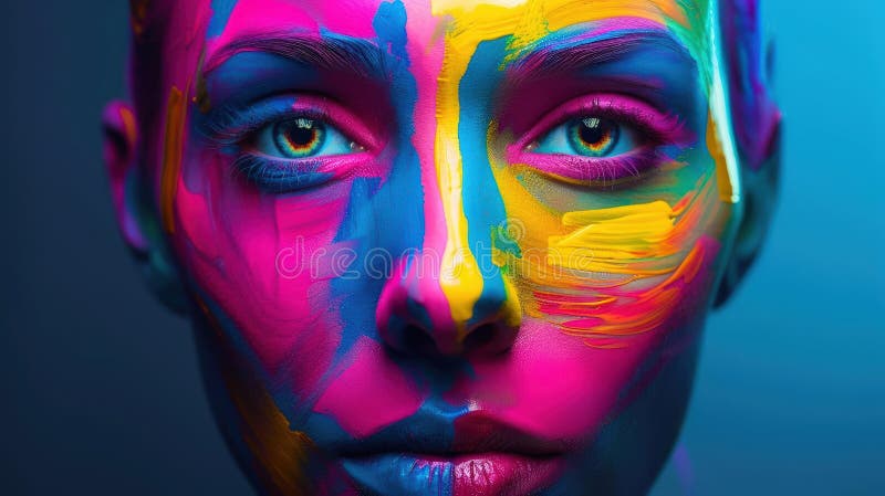 A Closeup Shot of a Colorful Human Faces with Digital Brush Strokes and ...