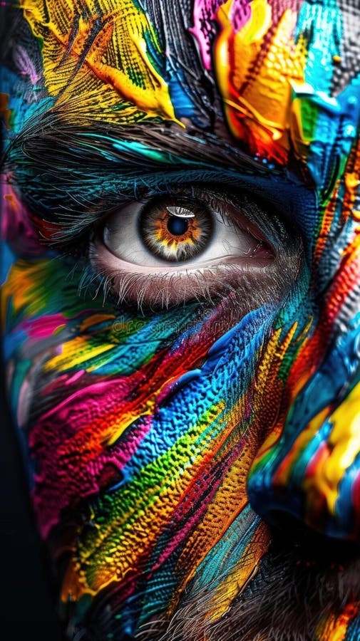 A Closeup Shot of a Colorful Human Faces with Digital Brush Strokes and ...