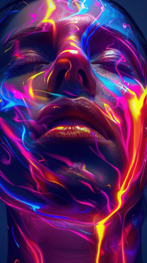 A Closeup Shot of a Colorful Human Faces with Digital Brush Strokes and ...
