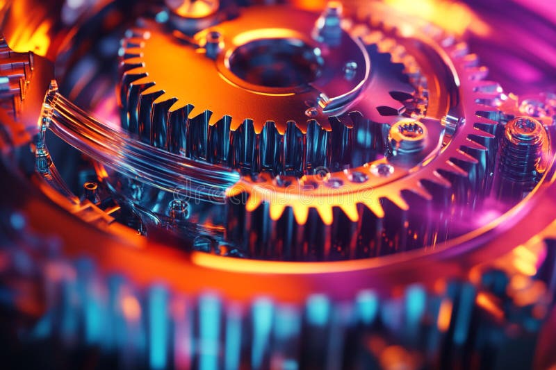 Intricate Gears Glowing Vibrant Orange and Pink Mesmerizing Mechanics ...