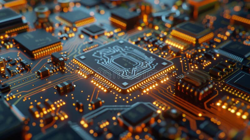 A Closeup Shot of a Computer Circuit Board with Glowing Components ...