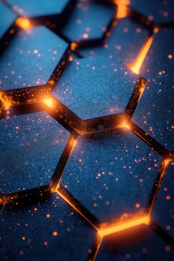 A Close-up Shot of a Computer Keyboard Covered in Glowing Hexagons ...