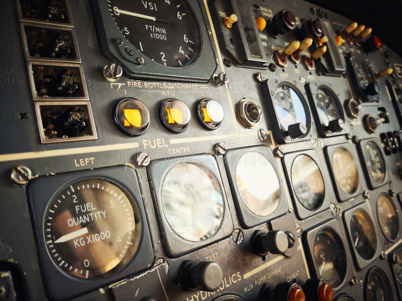 Control Panel in a Plane Cockpit Stock Image - Image of knob, gyroscope ...