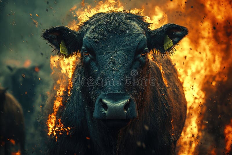 A Close-up Shot of a Cow Standing Near a Fire Stock Photo - Image of ...