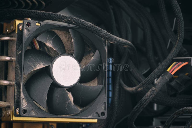 CPU Fan with Dust Inside of a PC Computer Case with Poor Cable ...
