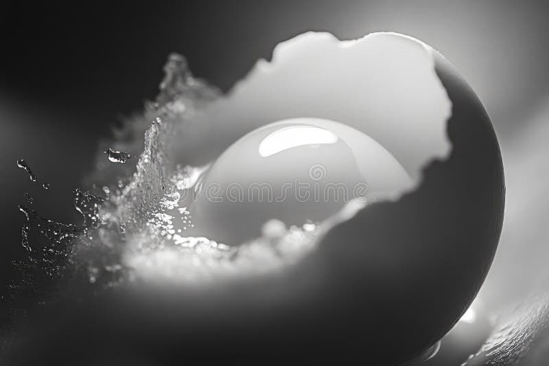 A Close-up Shot of a Cracked Open Egg Shell in Black and White Stock ...