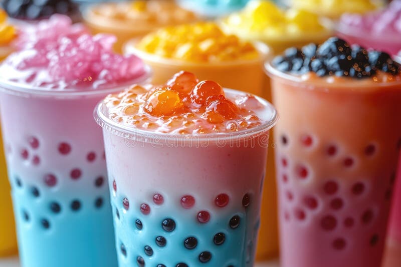 A Close-up Shot of a Cup of Bubble Tea with Tapioca Pearls and Flavored ...