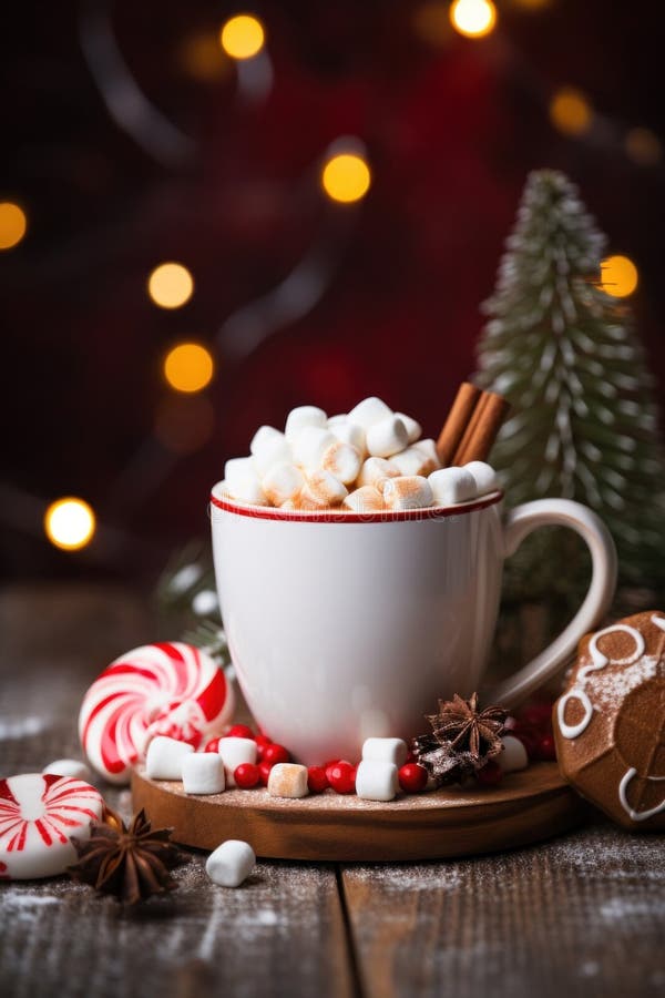 A Close-up Shot of a Cup of Hot Cocoa with Marshmallows and Candy Canes ...