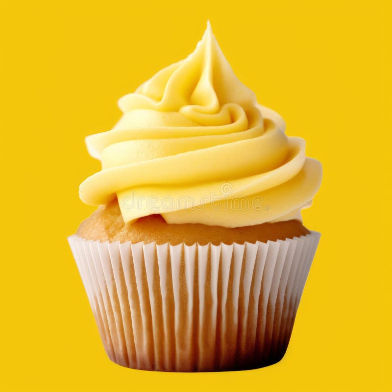 Close Up Shot of the Cupcake with Yellow Background Stock Illustration ...