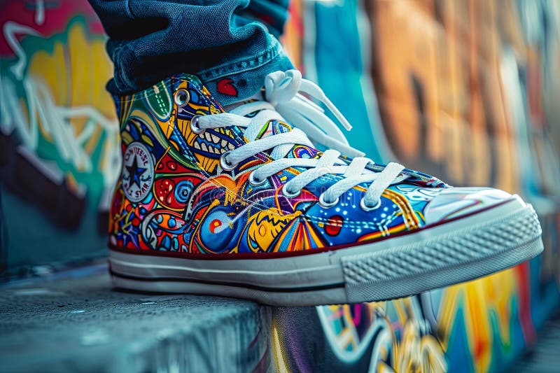 A Close-up Shot of a Custom-designed Sneaker Featuring Intricate ...