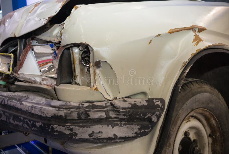 Close Up Shot of Damaged Car. Front Damage Stock Photo - Image of ...