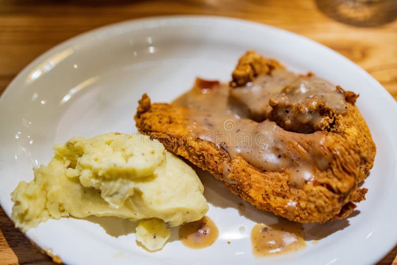 Close Up Shot of Deep Fried Chicken Steak with Mashed Potato Stock ...
