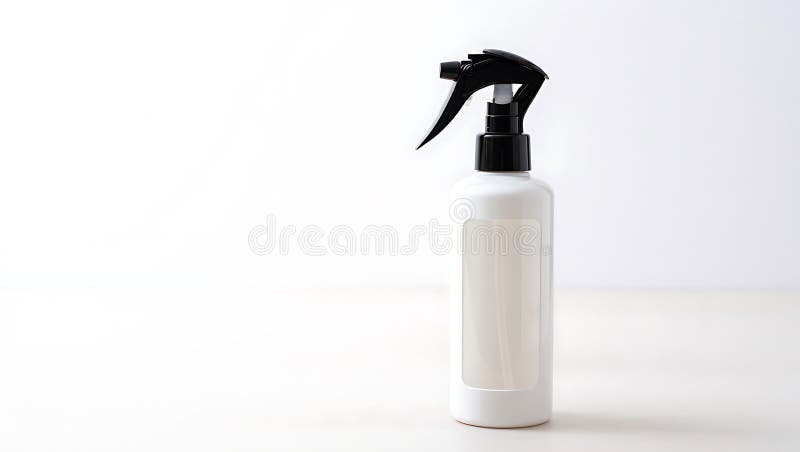 White Spray Bottle with Black Sprayer on White Surface Minimalist ...