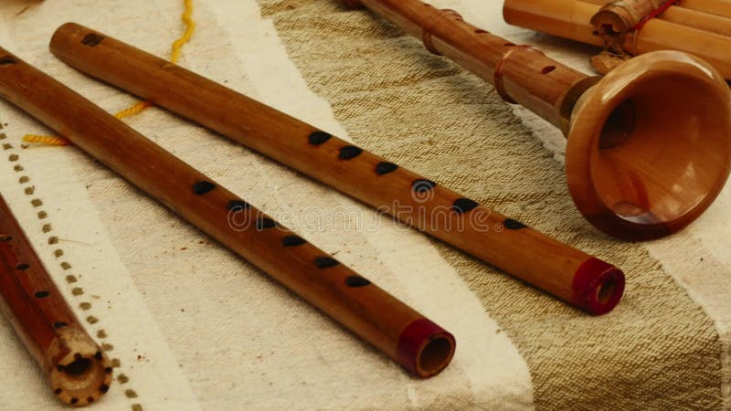 Close-up Shot Medieval Wooden Lute and Other Musical Instruments on a ...