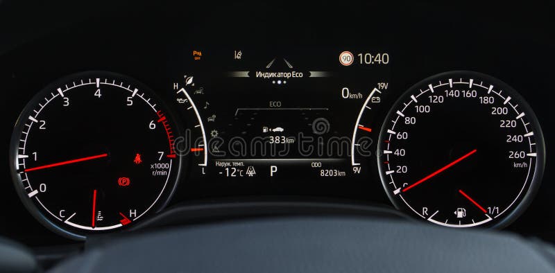 Close Up Shot with the Digital Car Dashboard. Stock Image - Image of ...